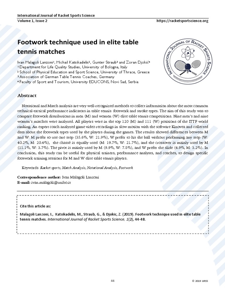 Footwork Technique Used in Elite Table Tennis Matches | PDF | Table ...