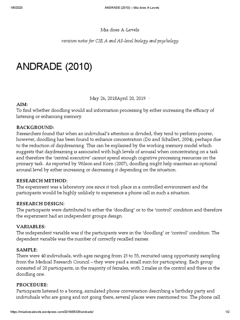 ANDRADE (2010) - Mia Does A-Levels PDF | PDF | Experiment | Memory