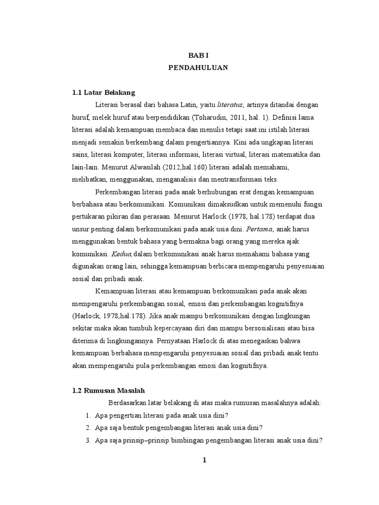 Pengertian Literasi PAUD dan Pengembangannya | PDF