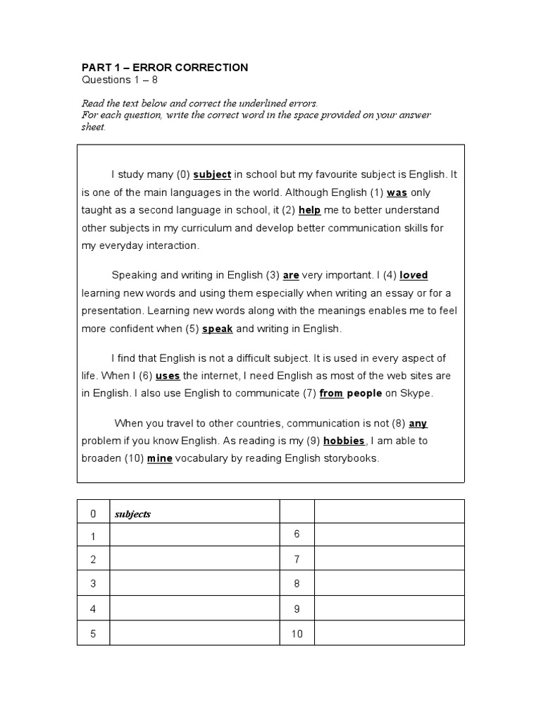 Read The Text Below and Correct The Underlined Errors. For Each ...