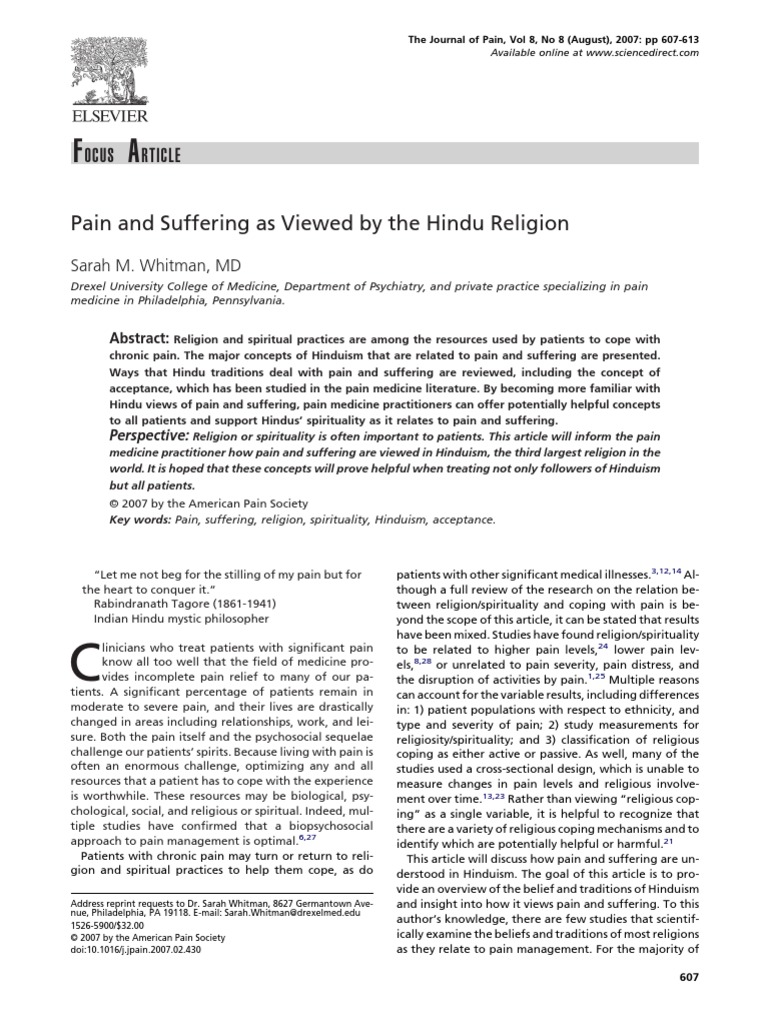 Pain and Suffering As Viewed by The Hindu Religion: Ocus Rticle | PDF ...