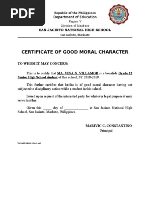 Certificate Of Good Conduct Template