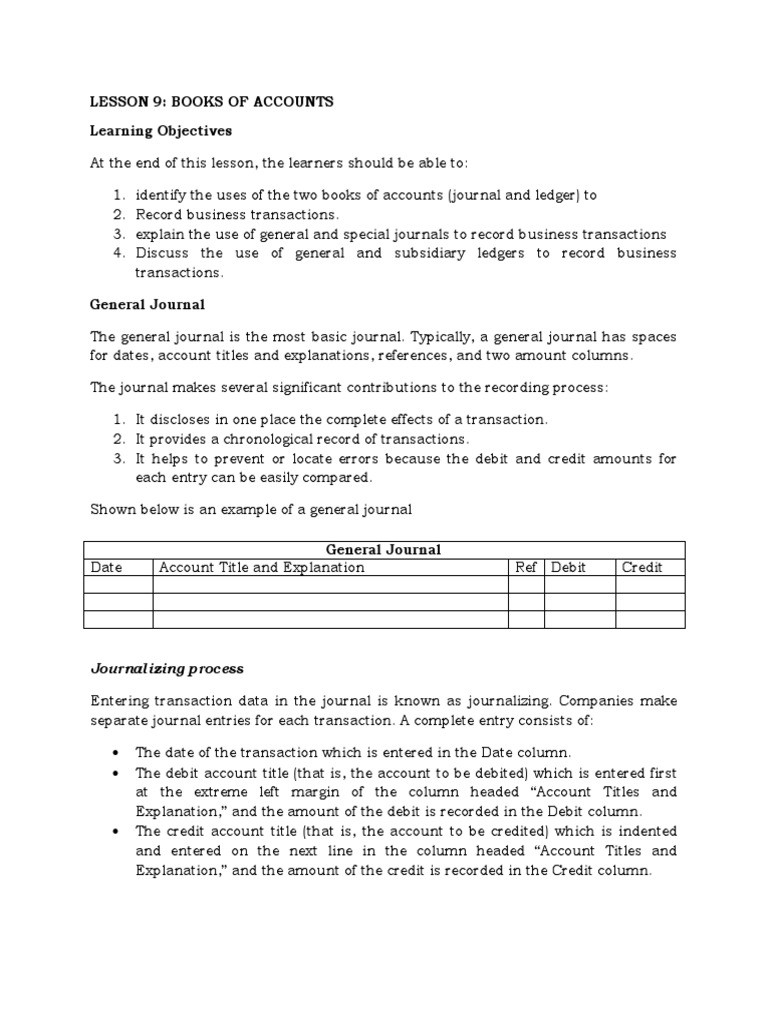 LESSON 9 Books of Accounts | PDF | Debits And Credits | Receipt