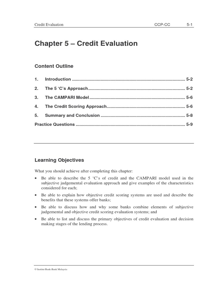 Chapter 5 - Credit Evaluation: Content Outline | PDF | Loans | Credit