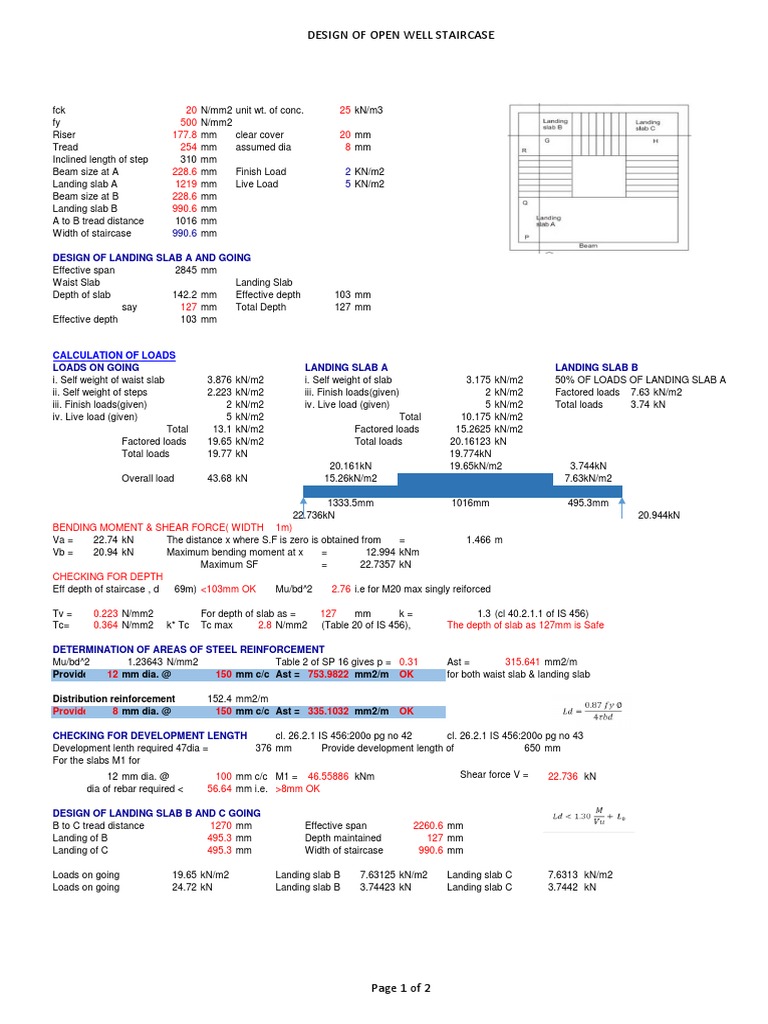 Design of Open Well Staircase | PDF | Stairs | Bending