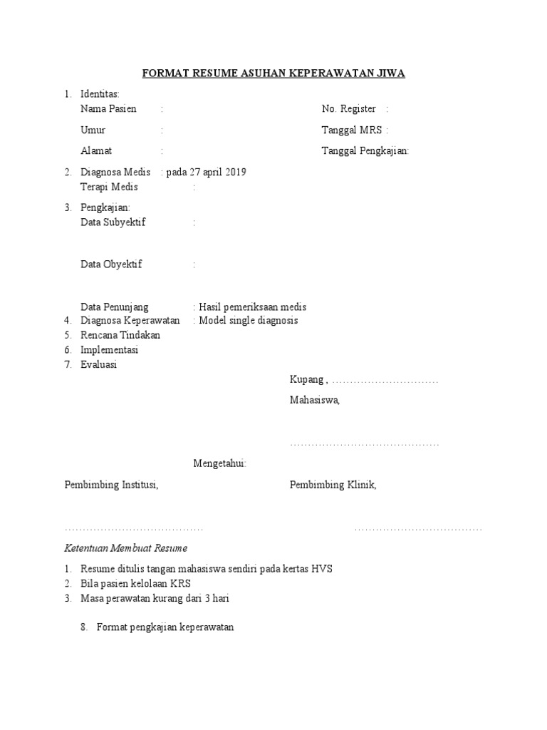 Format Resume Asuhan Keperawatan Jiwa | PDF | Pengembangan Diri