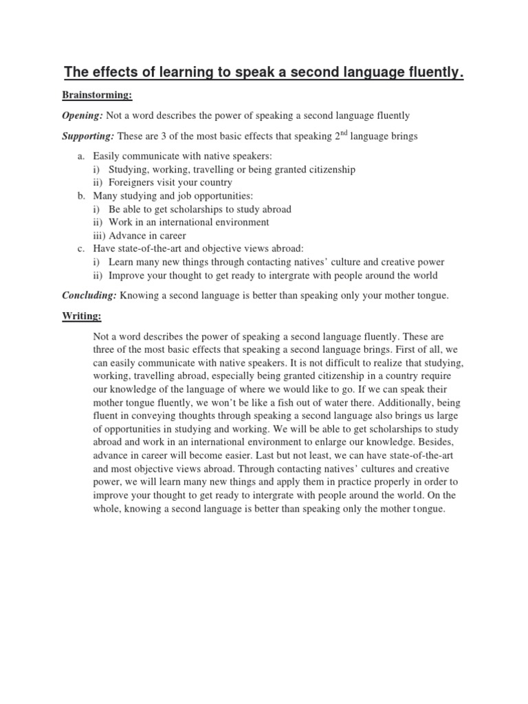 The Effects of Learning To Speak A Second Language Fluently | PDF