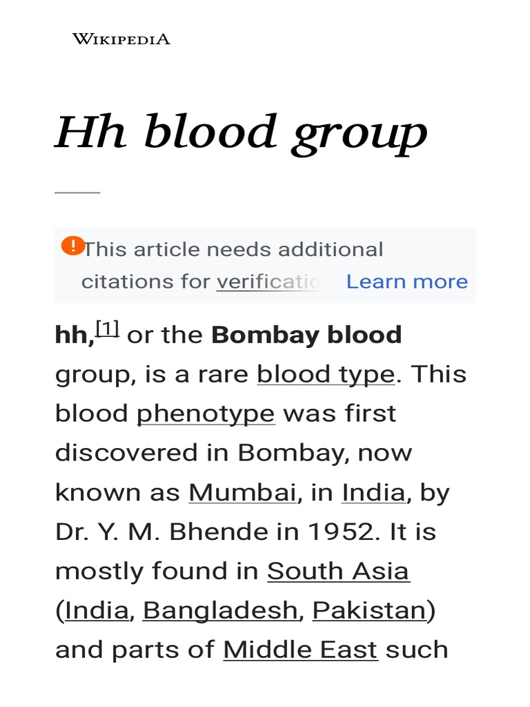 HH Blood Group: This Article Needs Additional Citations For ...
