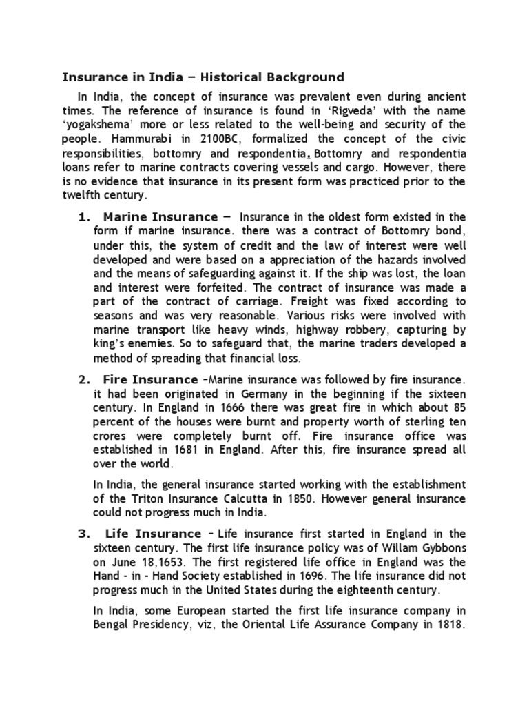 Historical Overview of Insurance in India | PDF | Insurance | Life ...