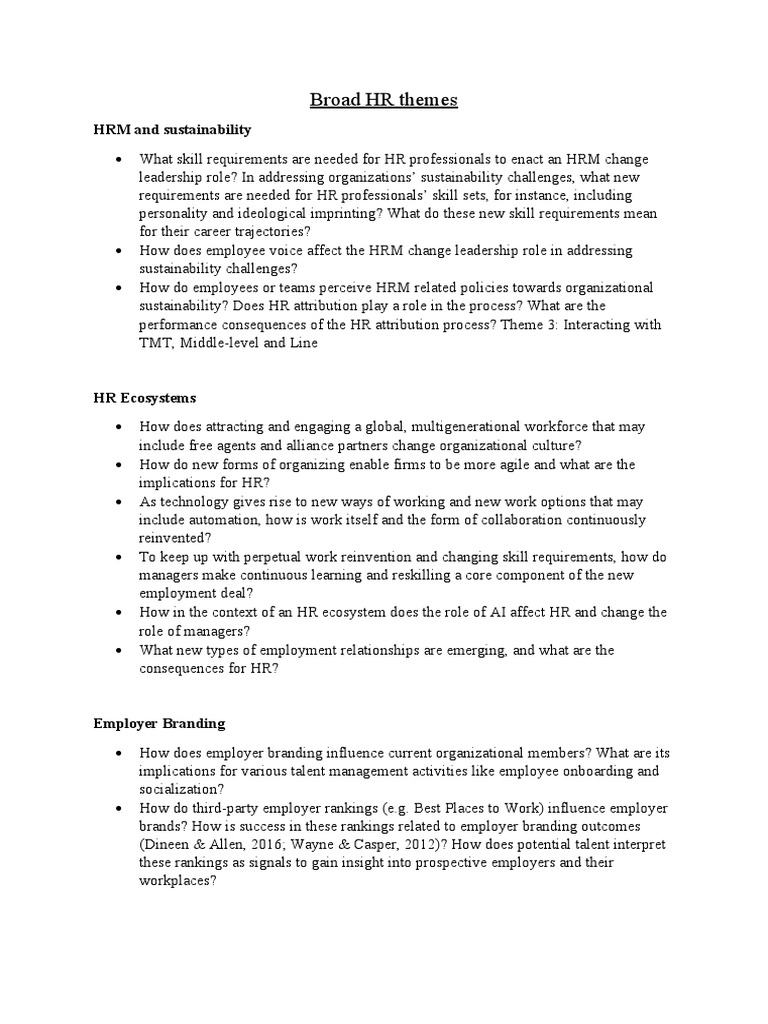 Broad HR Themes: HRM and Sustainability | PDF | Human Resource ...