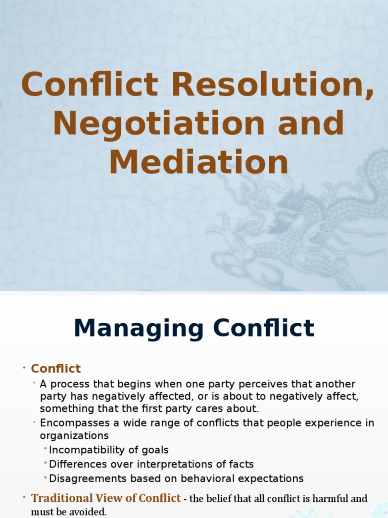 Conflict, Negotiation Mediation | PDF | Conflict (Process) | Bargaining