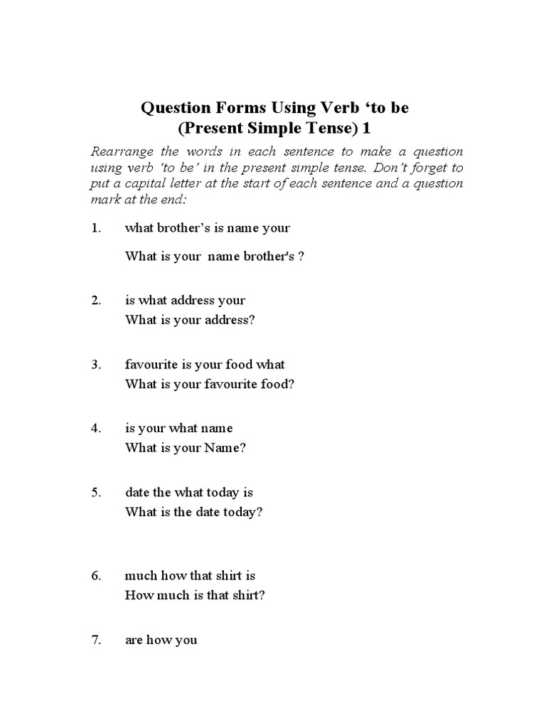 Question Forms Using Verb | PDF | Question | Grammatical Tense