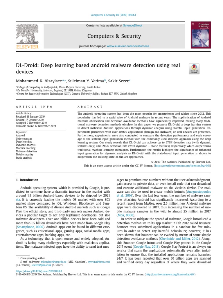 Deep Learning Based Android Malware Detection Using Real Pdf Pdf