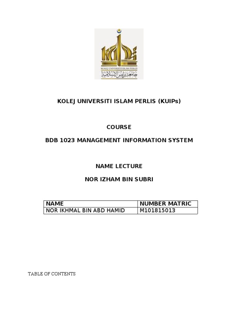 Kolej Universiti Islam Perlis (Kuips) : Nor Ikhmal Bin Abd Hamid ...