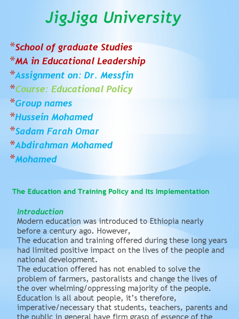 Jigjiga University: School of Graduate Studies Ma in Educational ...