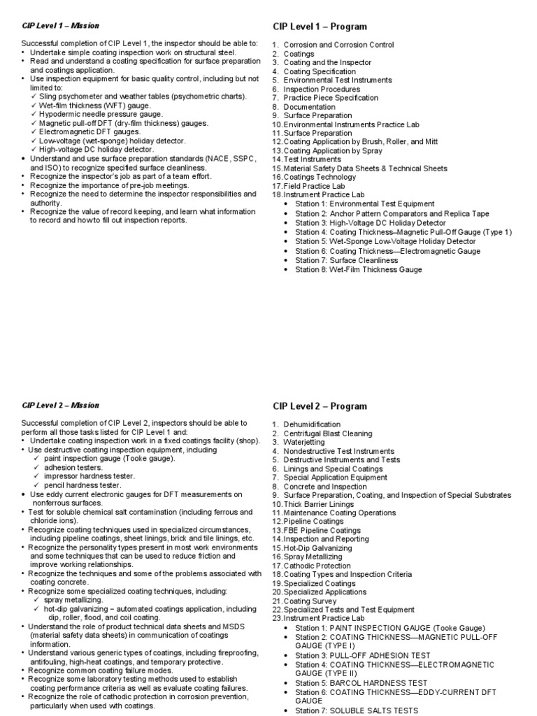 CIP Level 1 & 2 Coating Inspection Guide | PDF | Coating | Laboratories