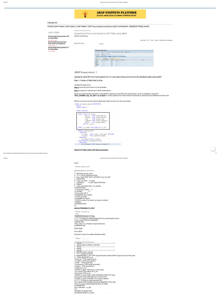 Upload Excel From Local System To Sap Table Using Abap Pdf