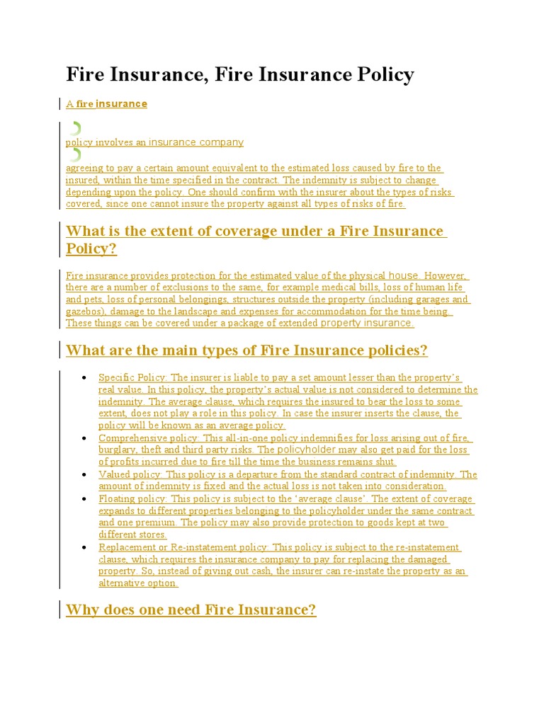 Fire Insurance 1 | PDF | Insurance | Indemnity