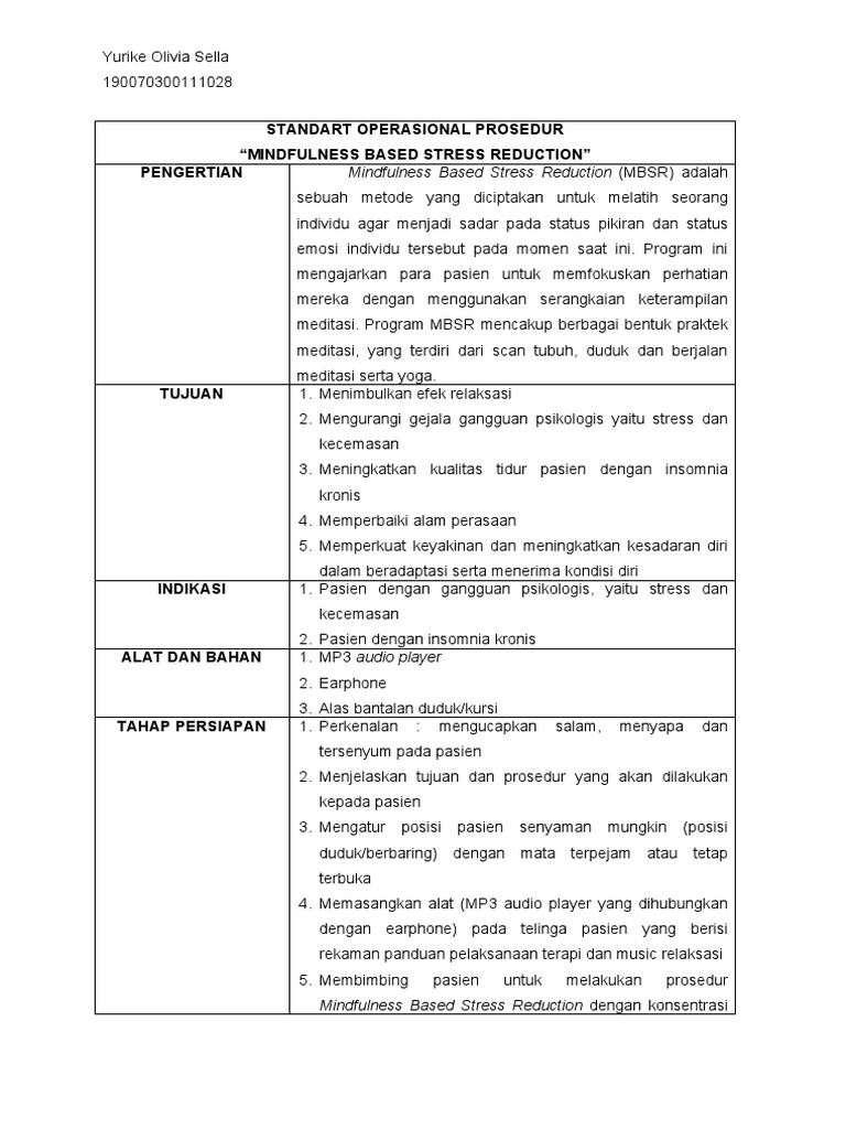 Sop Mindfulness Based Stress Reduction | PDF