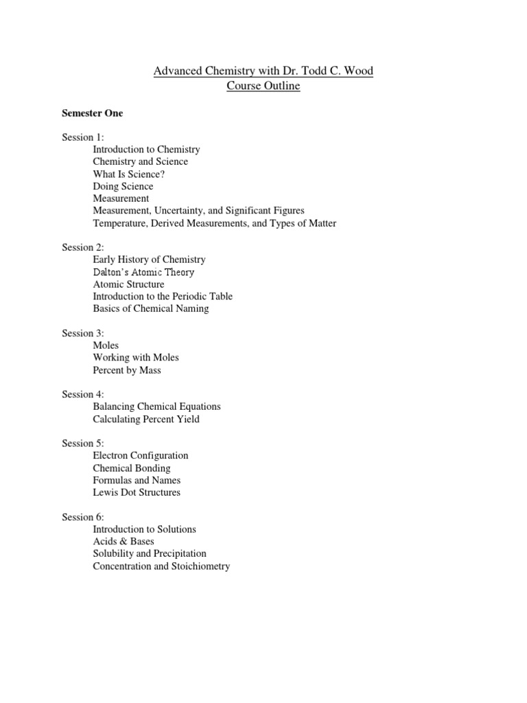 Advanced Chemistry Course Outline PDF | PDF | Chemical Reactions ...