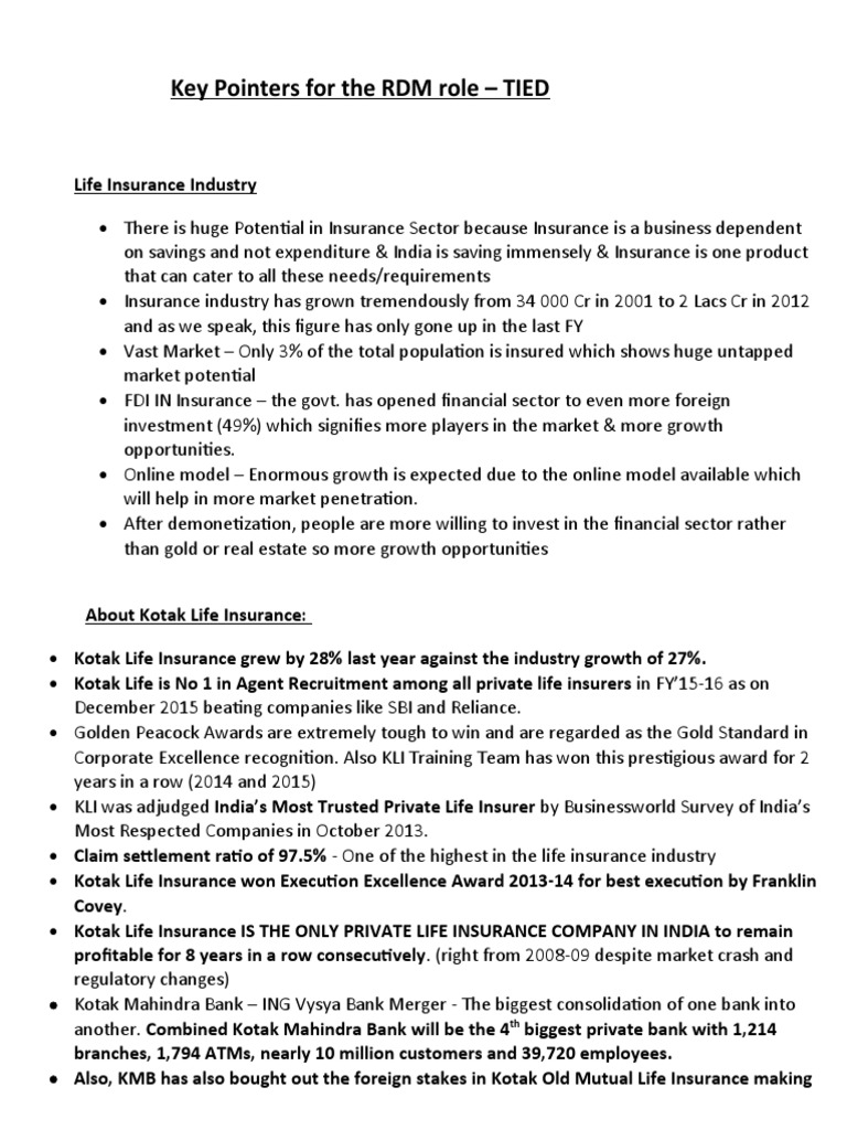 Key Pointers For The RDM Role - TIED | PDF | Insurance | Life Insurance