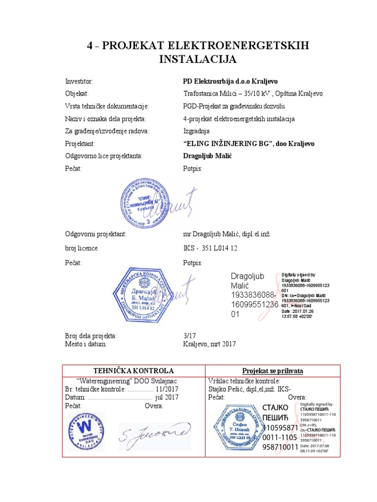 4 - Projekat Elektroenergetskih Instalacija: PD Elektrosrbija D.O.O Kraljevo | PDF