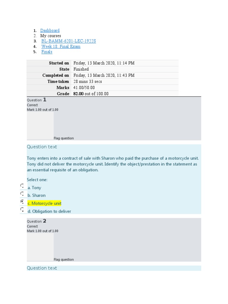 My Courses: Dashboard BL-BAMM-6201-LEC-1922S Week 18: Final Exam Finals | Download Free PDF ...
