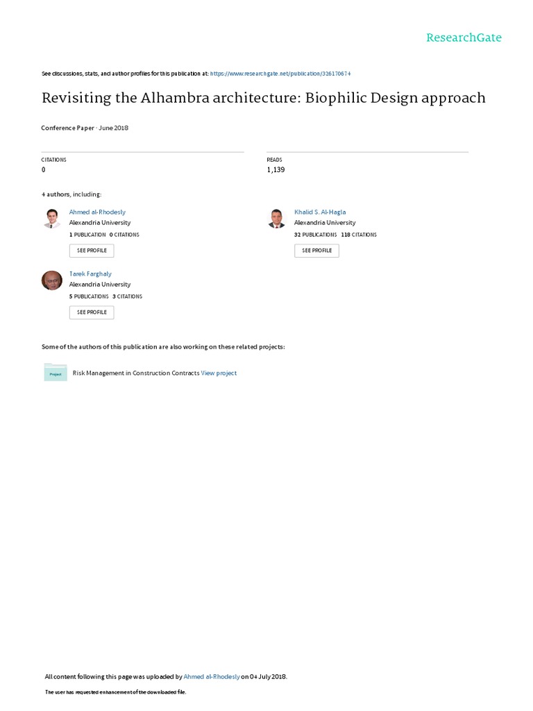 Revisiting The Alhambra Architecture: Biophilic Design Approach | PDF