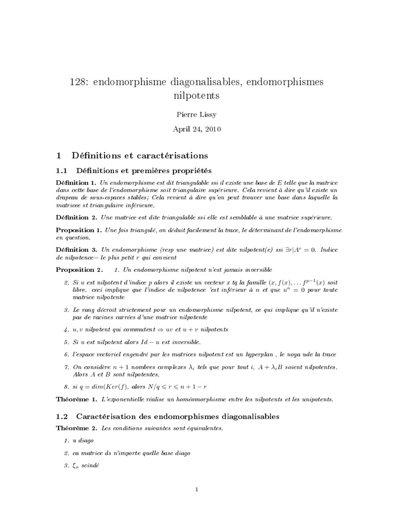 128: Endomorphisme Diagonalisables, Endomorphismes Nilpotents | PDF ...