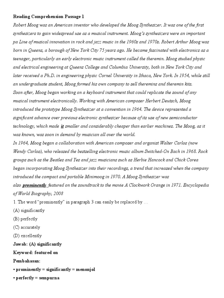 Reading Comprehension Passage 1 | PDF | Oral Hygiene | Synthesizer