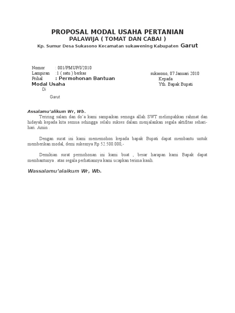 Proposal Modal Usaha Pertanian | PDF