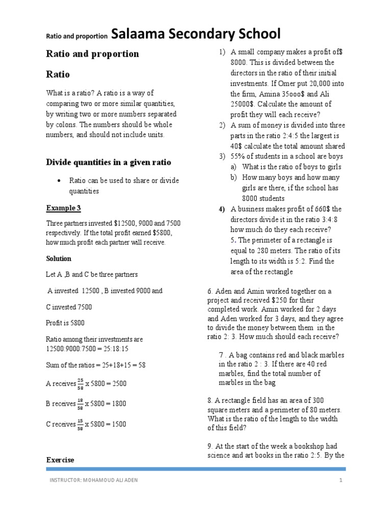 Ratio and Proportion PDF | PDF | Ratio | Area