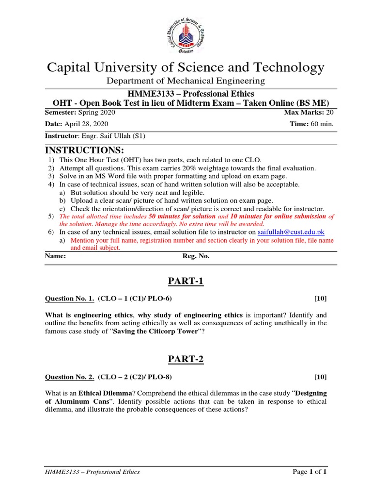 Professional Ethics Midterm Exam S1 | PDF