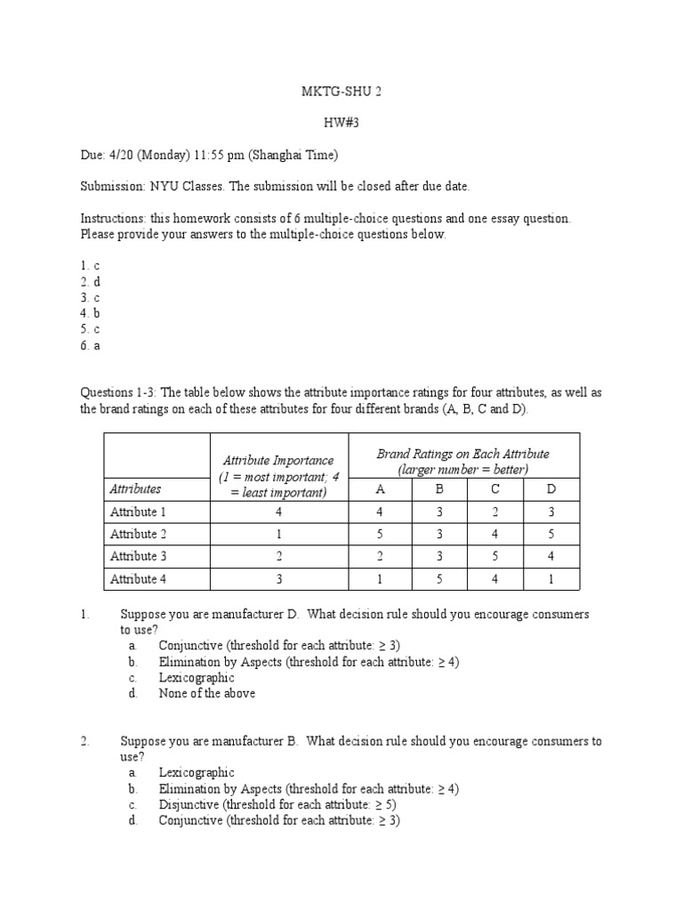 Attribute Importance (1 Most Important 4 Least Important) Brand Ratings ...