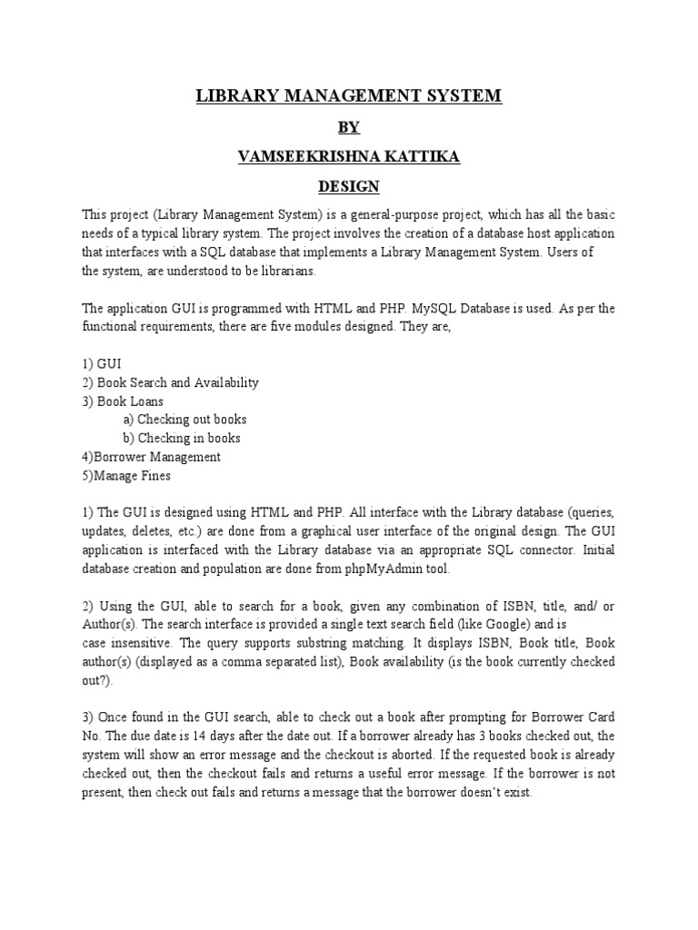 Library Management System: BY Vamseekrishna Kattika Design | PDF | Databases | Graphical User ...