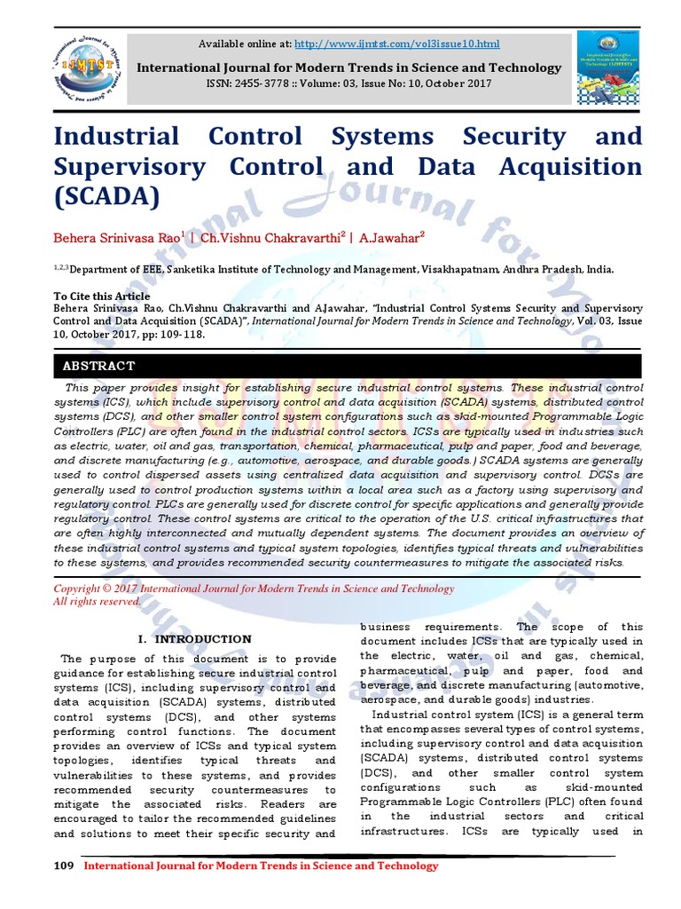 Industrial Control Systems Security and Supervisory Control and Data Acquisition (Scada) | PDF ...