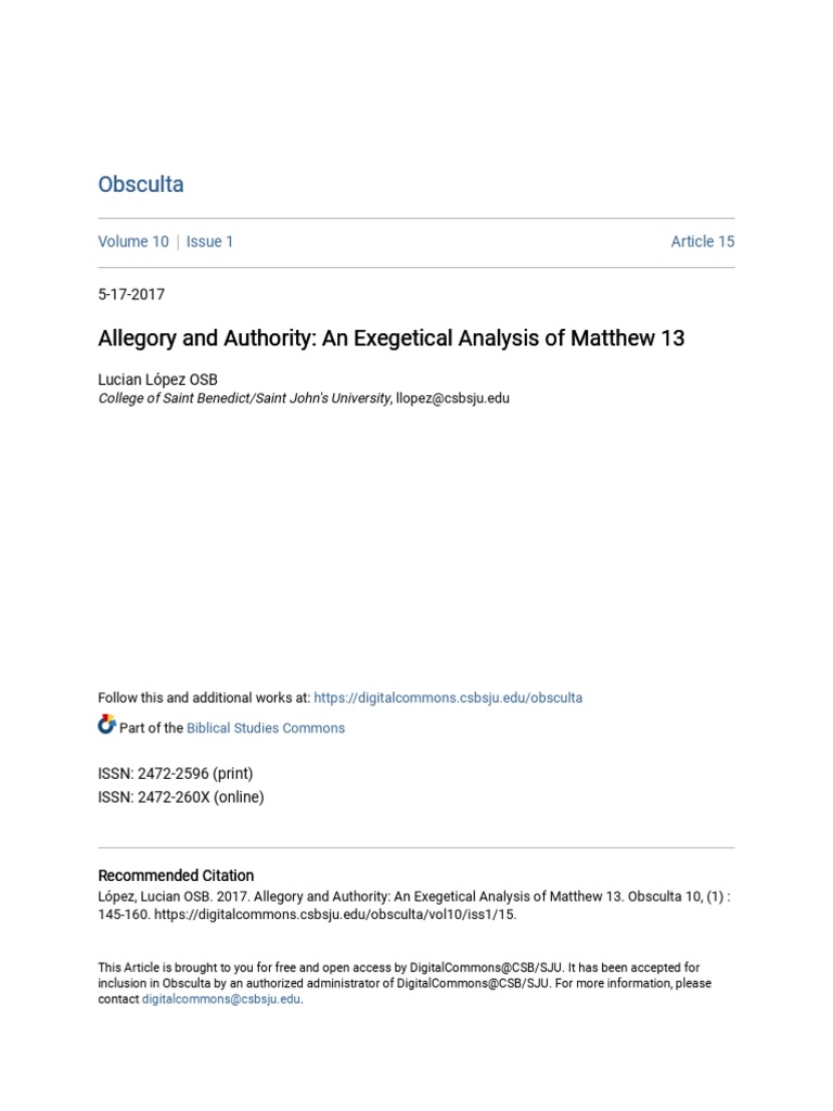 Allegory and Authority - An Exegetical Analysis of Matthew 13 | PDF ...
