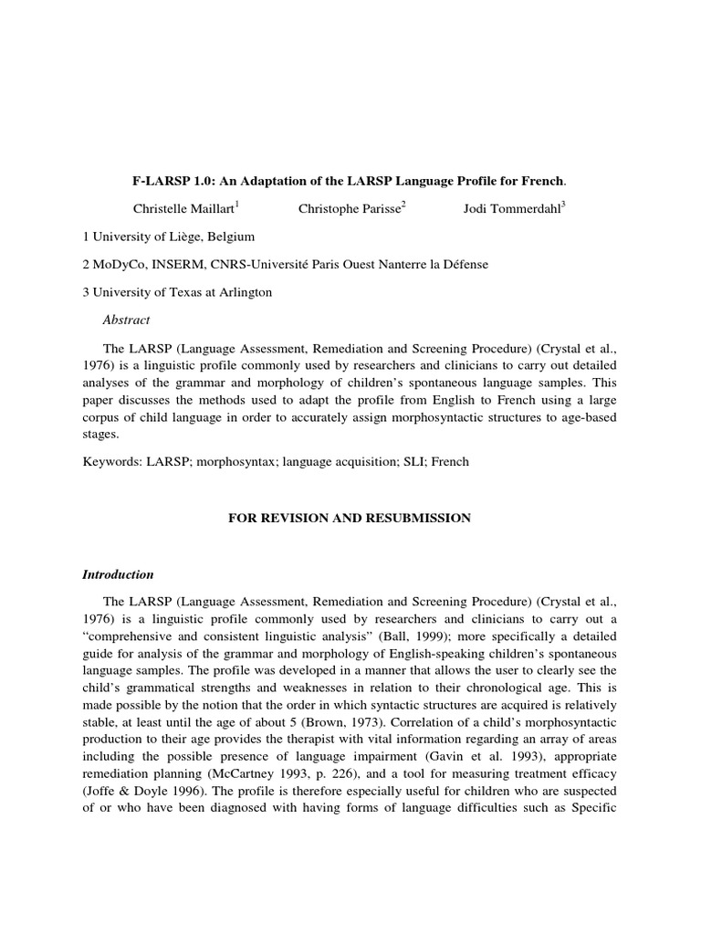 Current F-LARSP For ClinLing | PDF | Verb | English Language