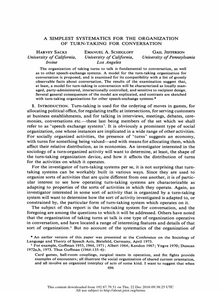 Sacks 1974 Simplest Systematics PDF | PDF | Context (Language Use ...