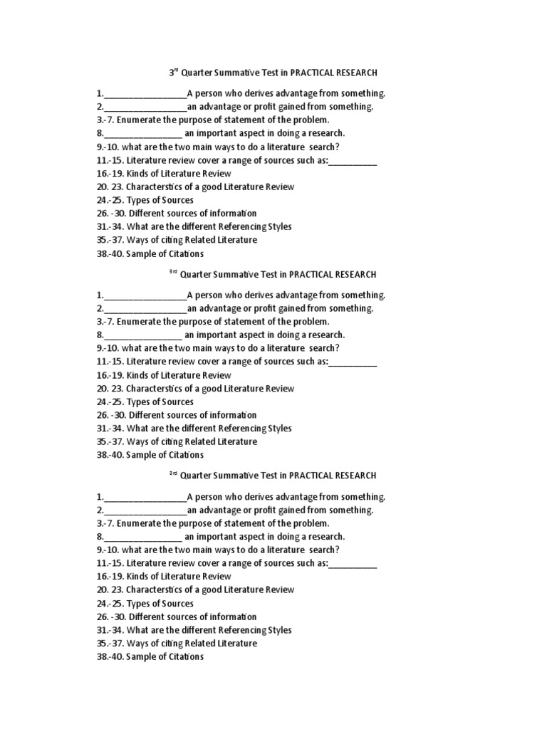3rd Quarter Summative Test in PRACTICAL RESEARCH | PDF