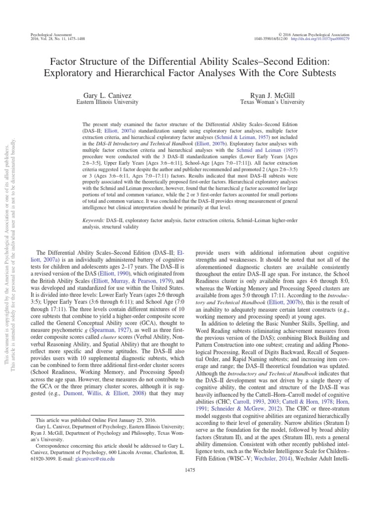 Factor Structure of The Differential Ability Scales-Second Edition ...