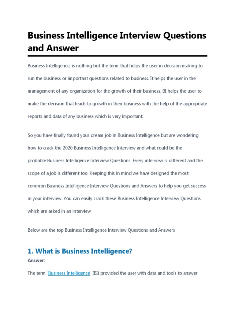 Business Intelligence Interview Questions and Answer | PDF | Business ...