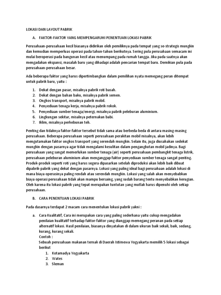(Materi) LOKASI DAN LAYOUT PABRIK | PDF
