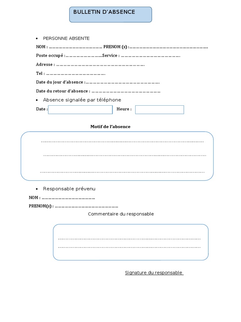 Formulaire D'absence