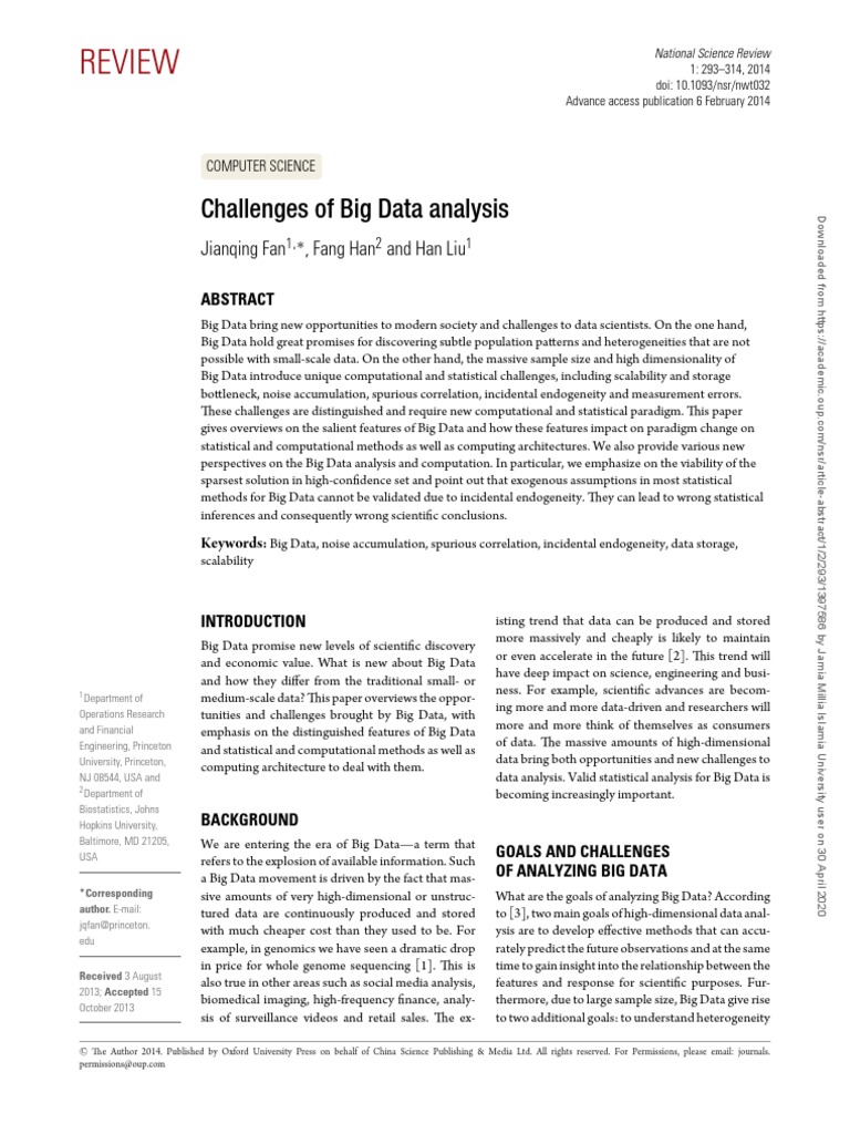 Review: Challenges of Big Data Analysis | PDF | Big Data | Statistical ...