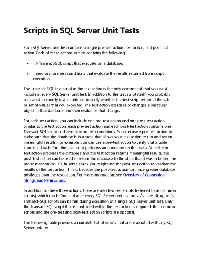 Scripts in SQL Server Unit Tests | PDF | Microsoft Sql Server | Unit ...