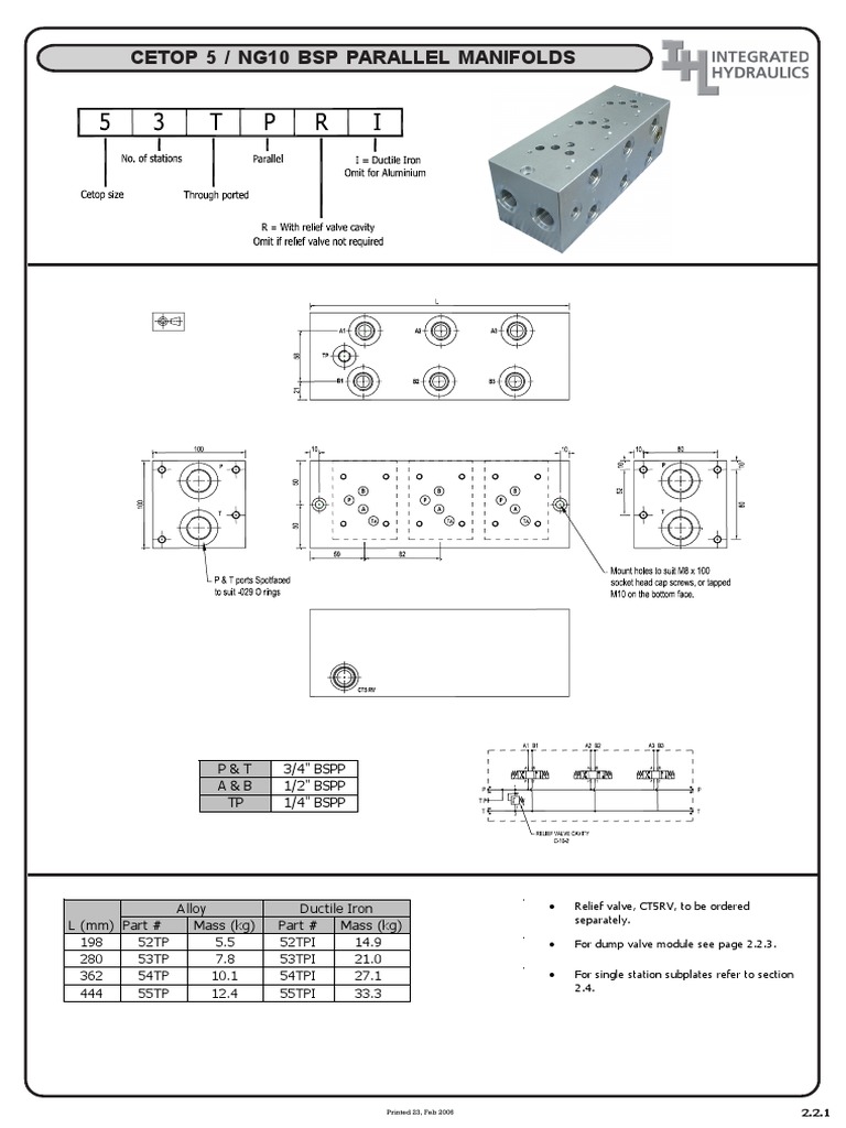 221 Cetop 5 ng1 Through Ported BSP Parallel Manifolds | PDF