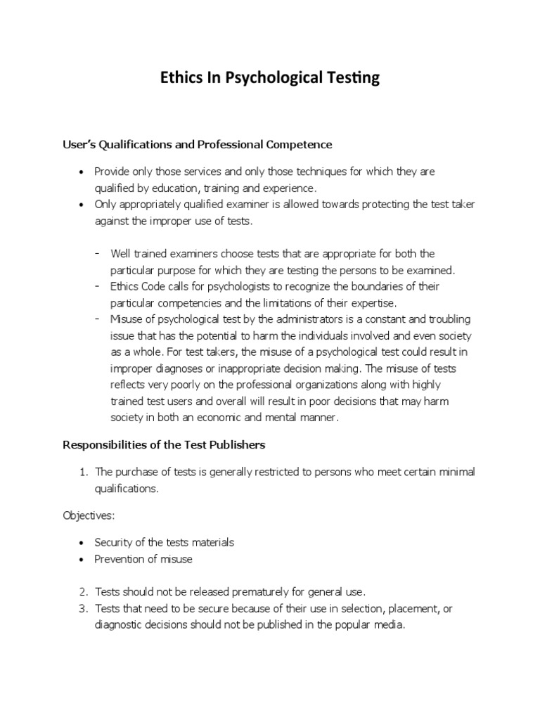 Ethics in Psychological Testing