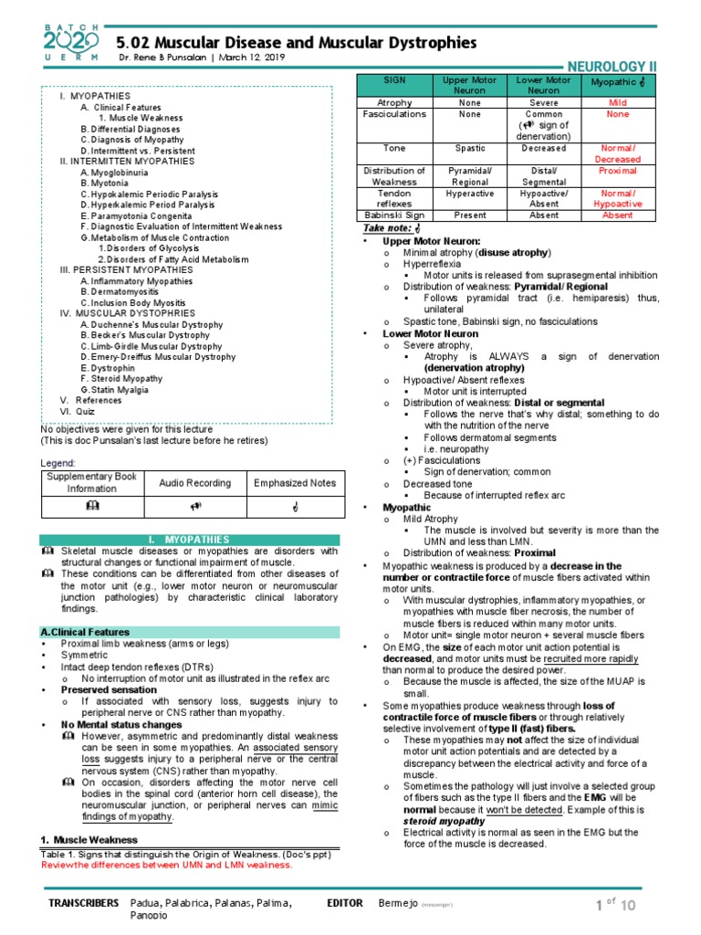 Muscular Disease and Dystrophies Lecture | PDF | Weakness ...