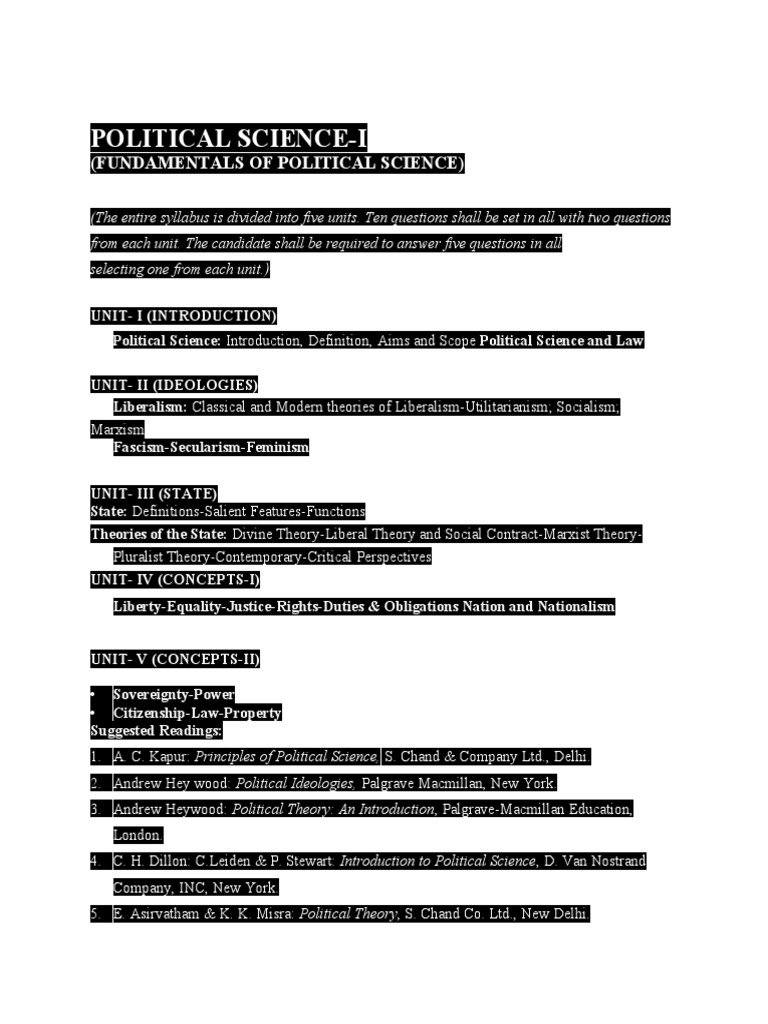 Political Science-Syllabus | PDF | Political Philosophy | Science